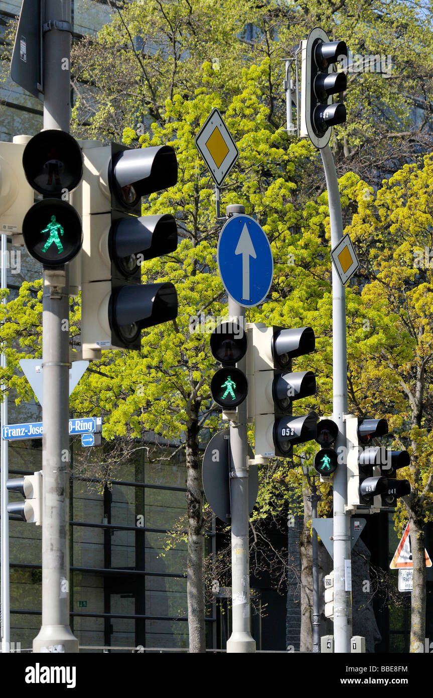 Several traffic light installations, Munich, Bavaria, Germany, Europe ...