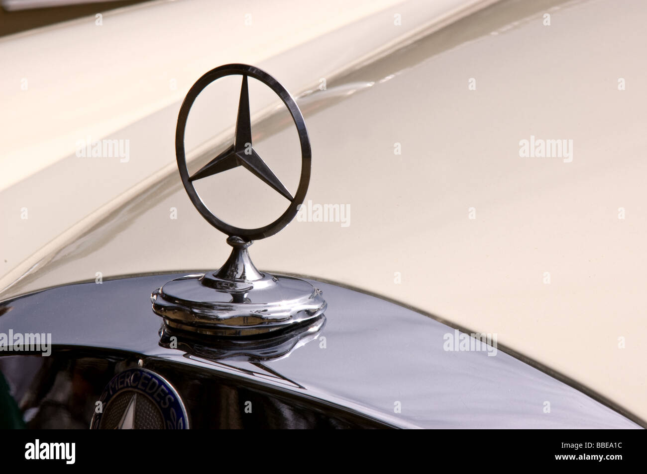 A Mercedez-Benz hood ornament; the Muckenthaler Museum Car Show Stock ...