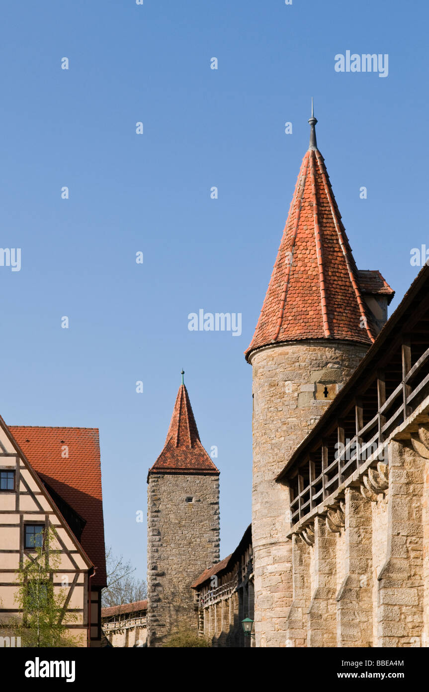 Historic city wall and towers, Rothenburg ob der Tauber, Franconia ...