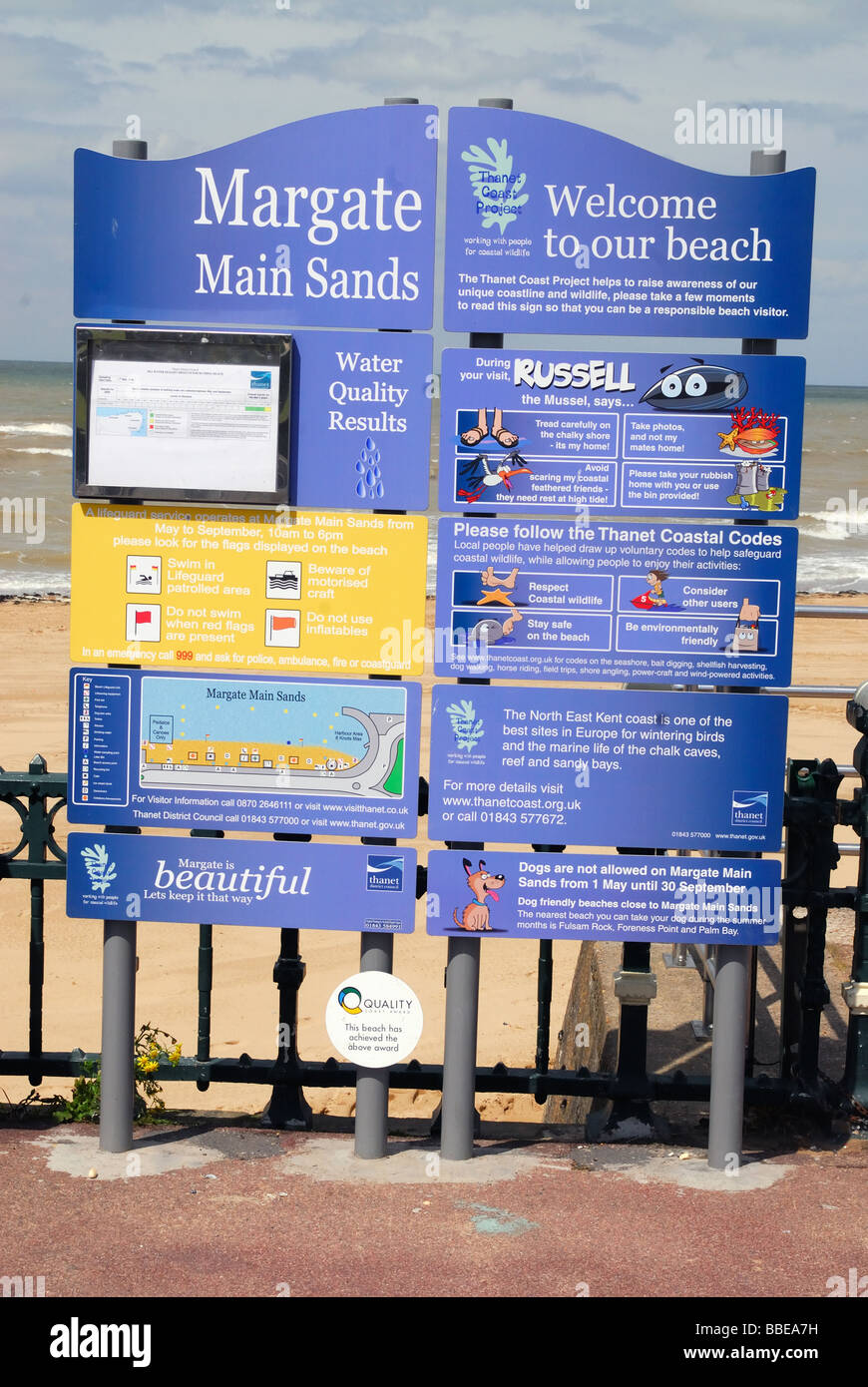 An Information and welcome sign for Margate Main Sands Margate Kent UK ...