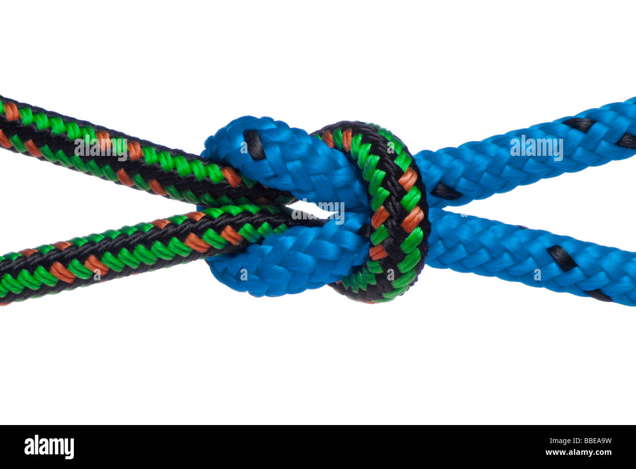 Two climbing ropes are entwinded, symbolic image for cohesion, strong ...