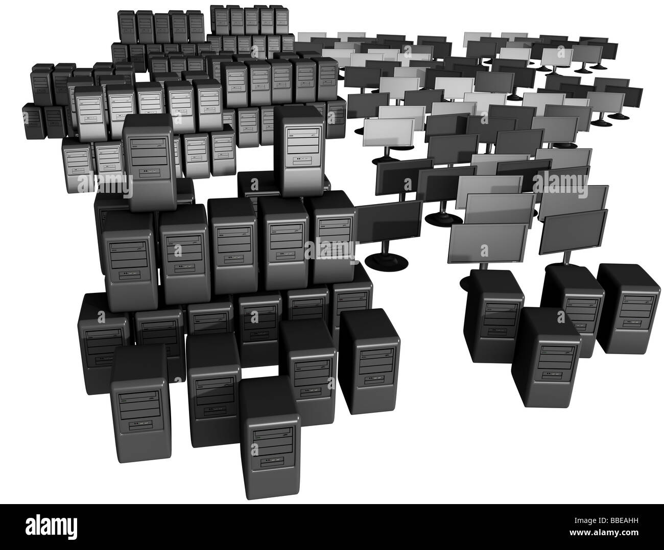 An Illustration of a bunch of computers and monitors isolated on a ...