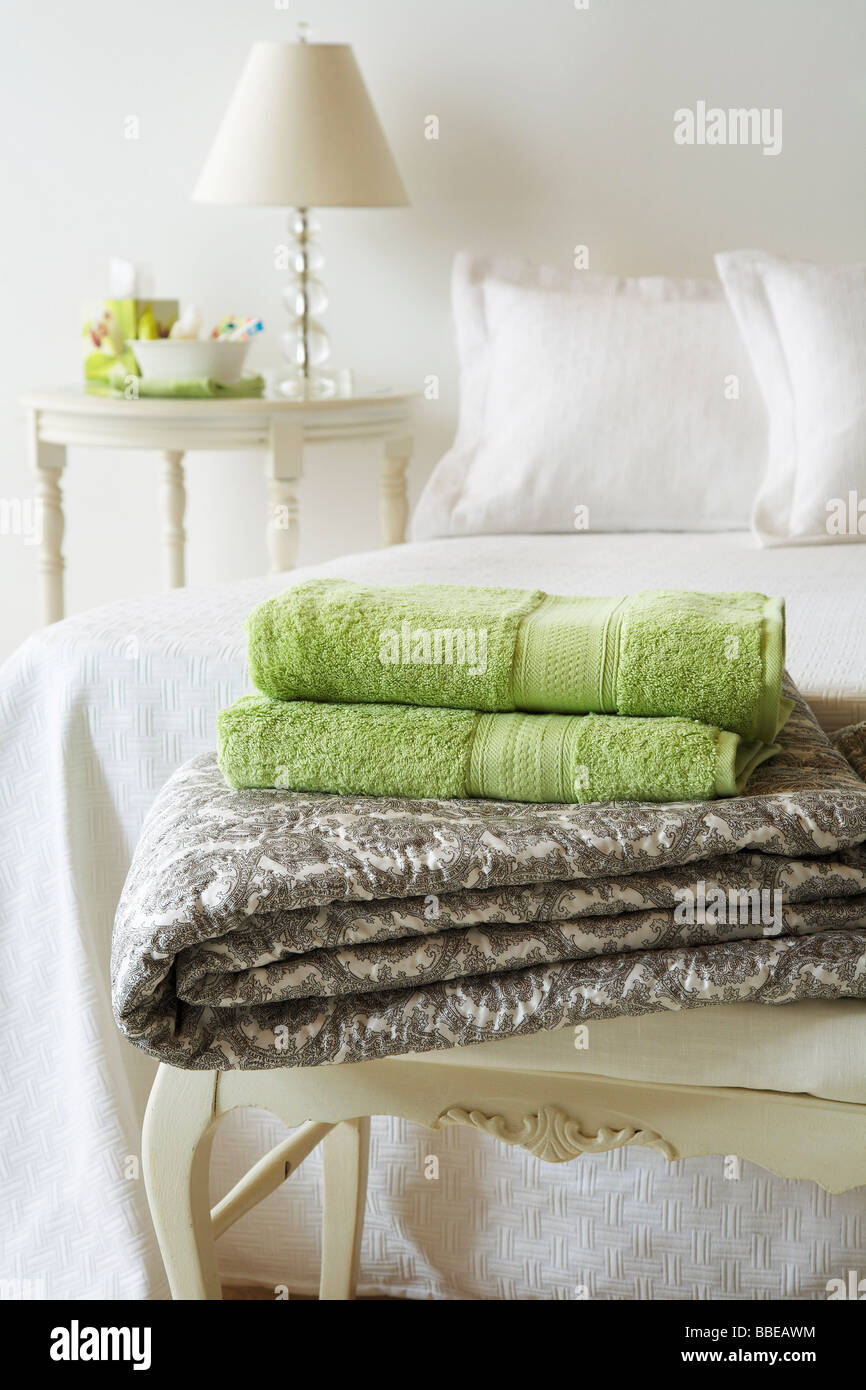 Linens on End of Bed Stock Photo - Alamy