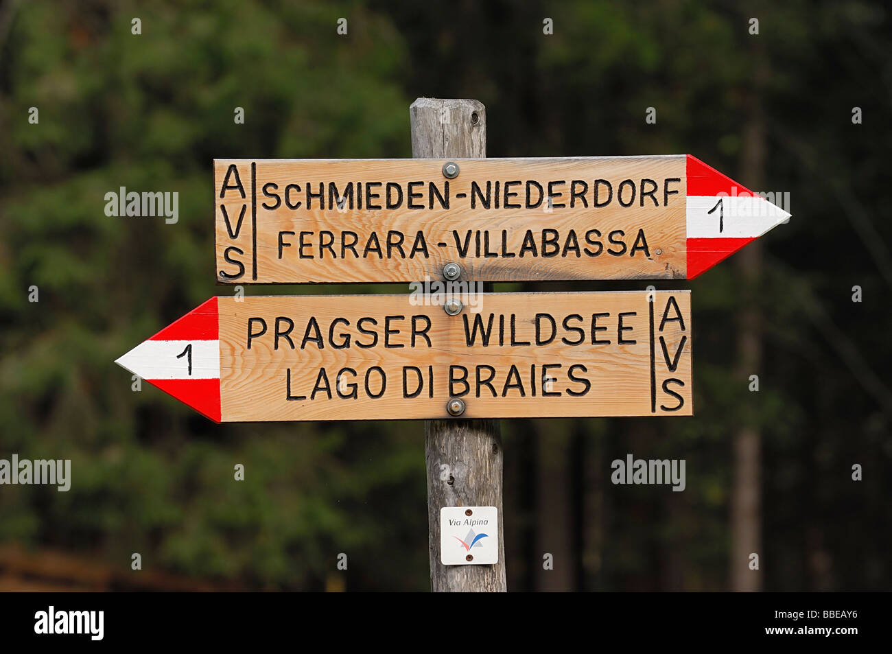 Destination Signs for Hiking Trails, Dolomites, South Tyrol, Italy ...