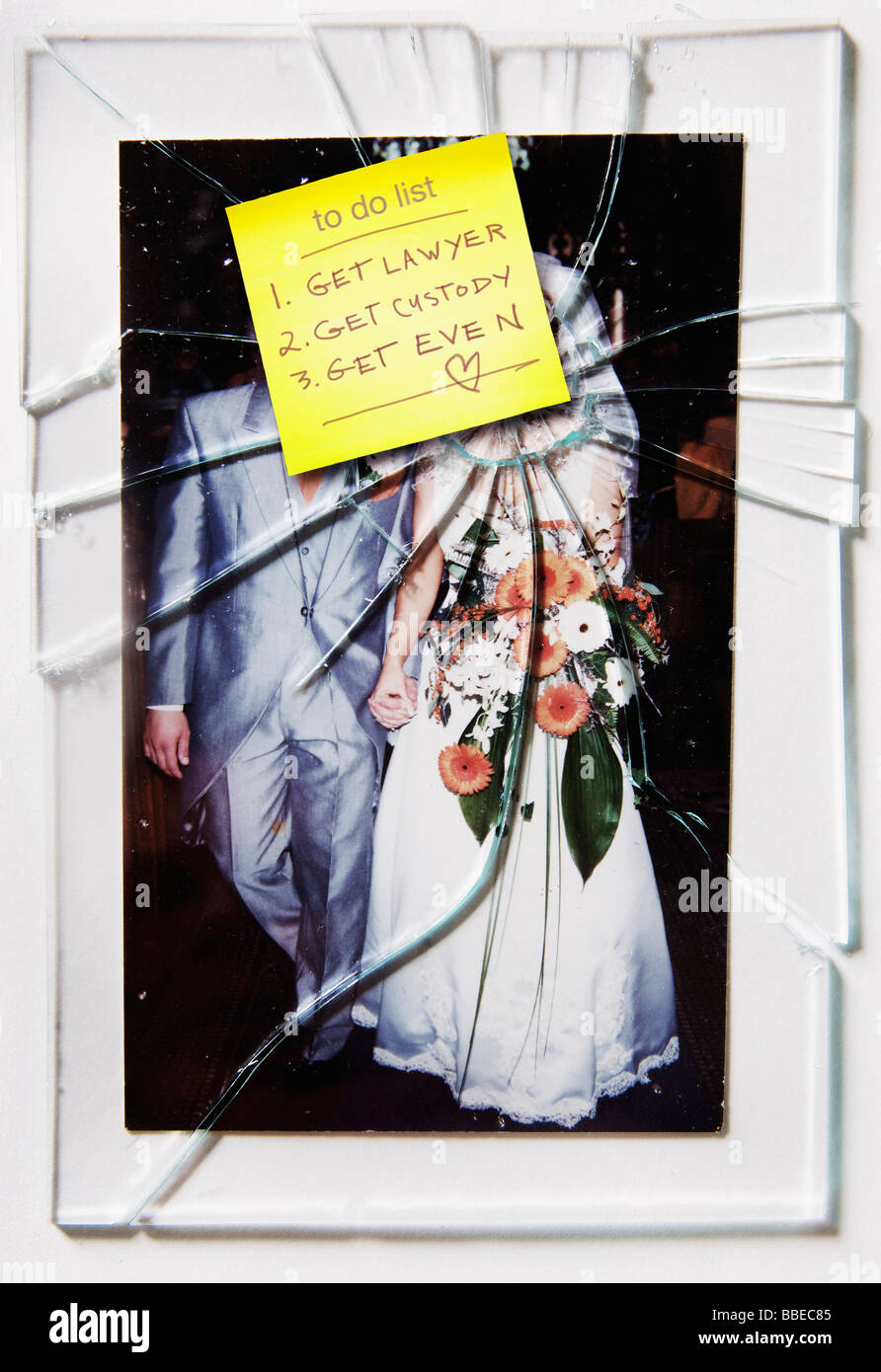 Smashed Wedding Photo With a To Do List Sticky Note Stock Photo - Alamy