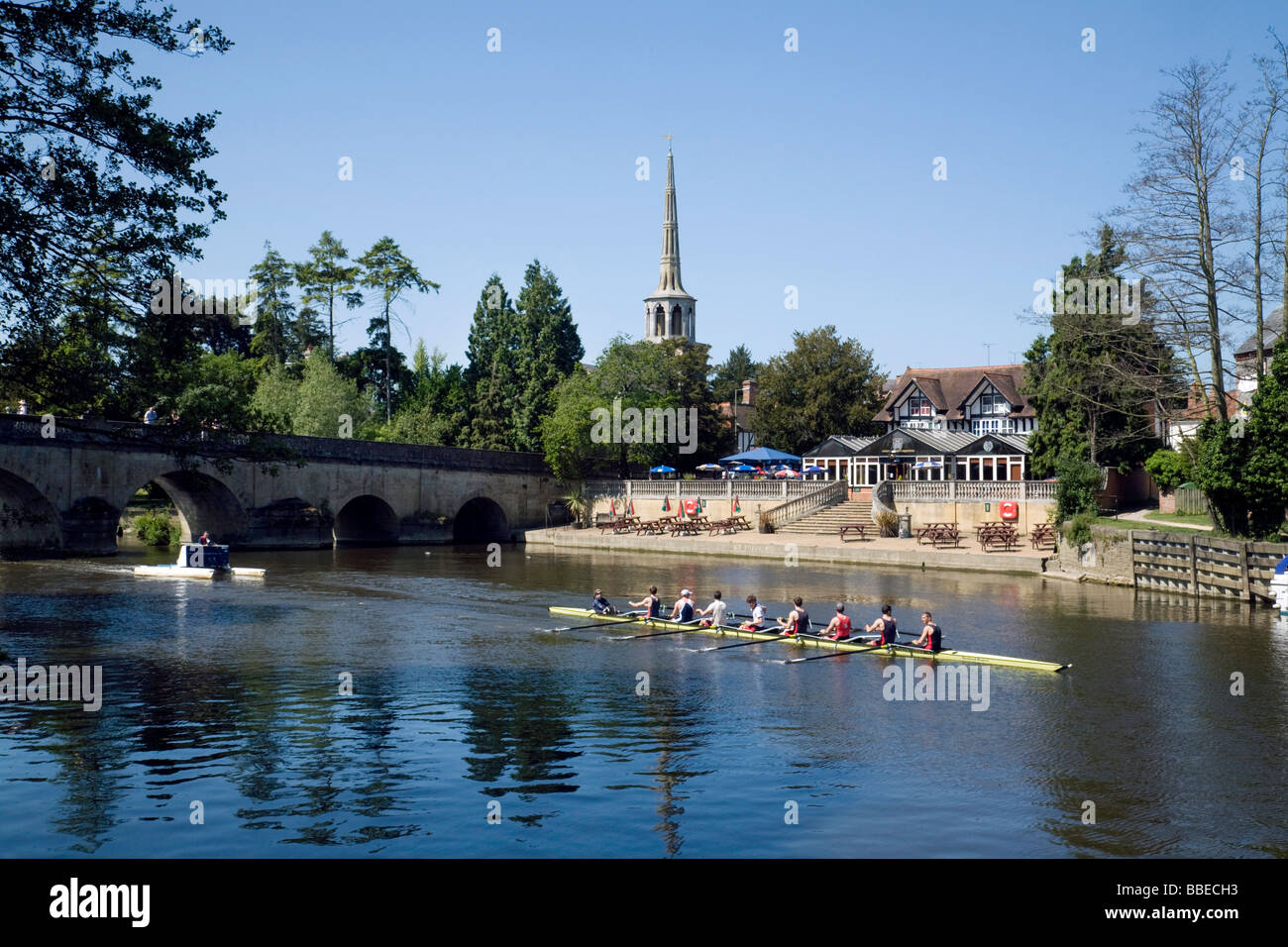 A rowing eight training on the river Thames at Wallingford, Oxfordshire ...