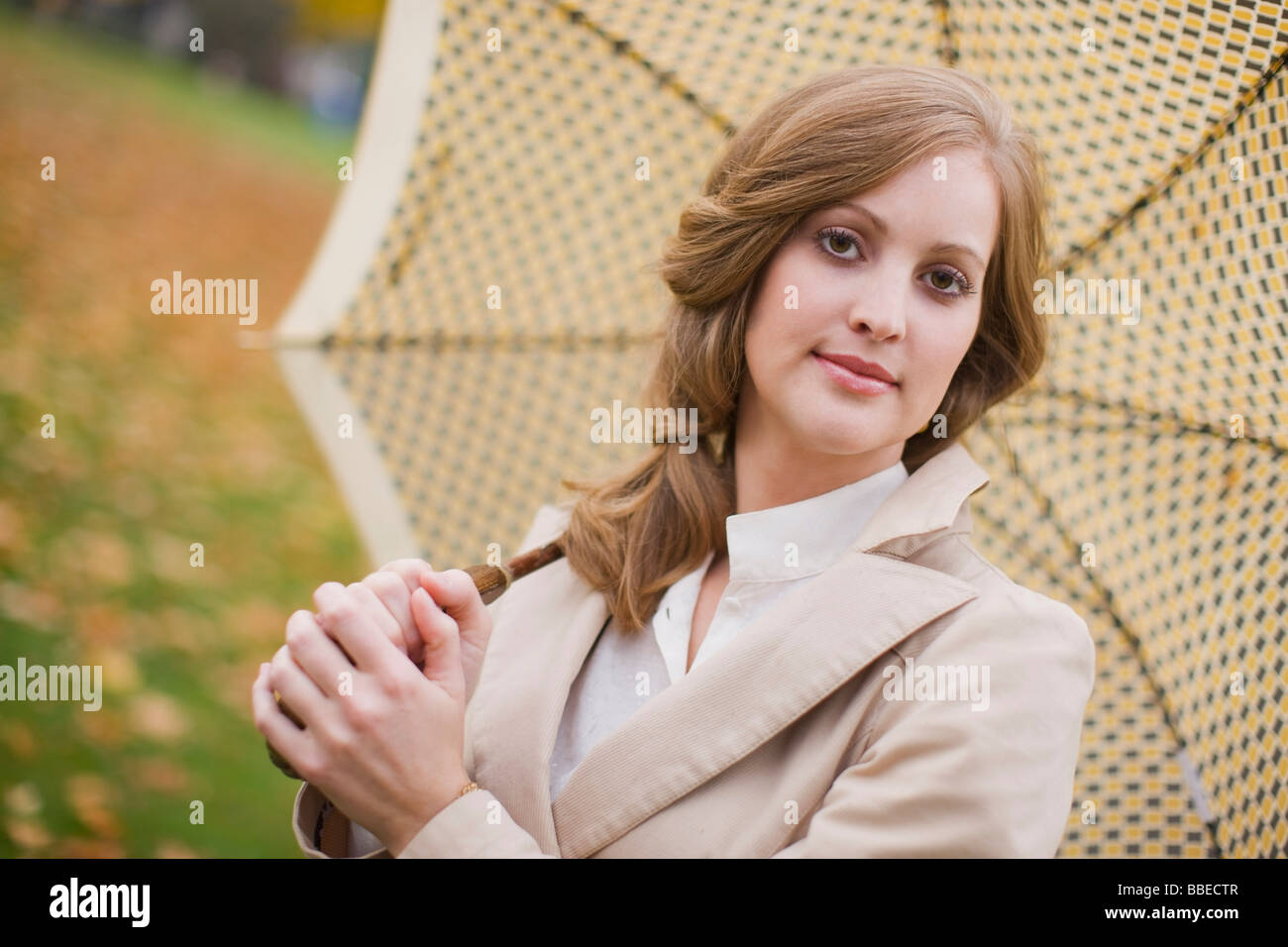 Portrait of Woman Holding an Umbrella, Portland, Oregon, USA Stock ...