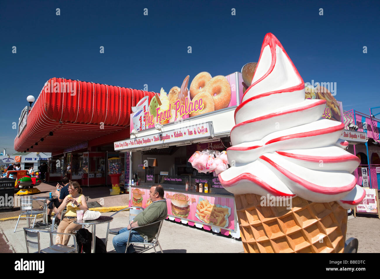 UK England Norfolk Hemsby Beach Road large ice cream advertising cone ...