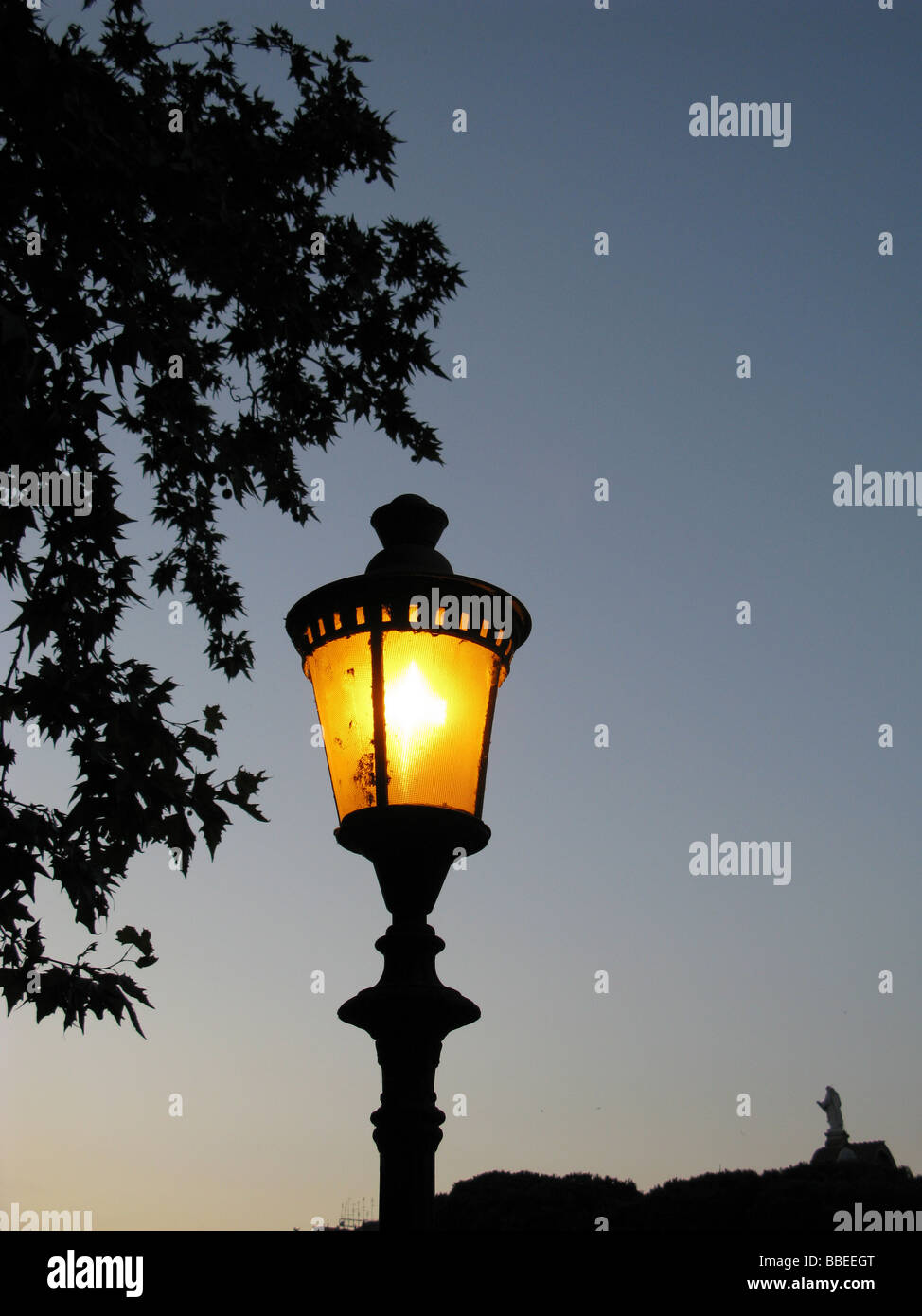 one street lamp post pole at night with tree Stock Photo - Alamy