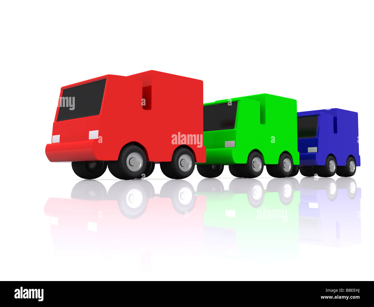 row of RGB cars 3D Stock Photo - Alamy