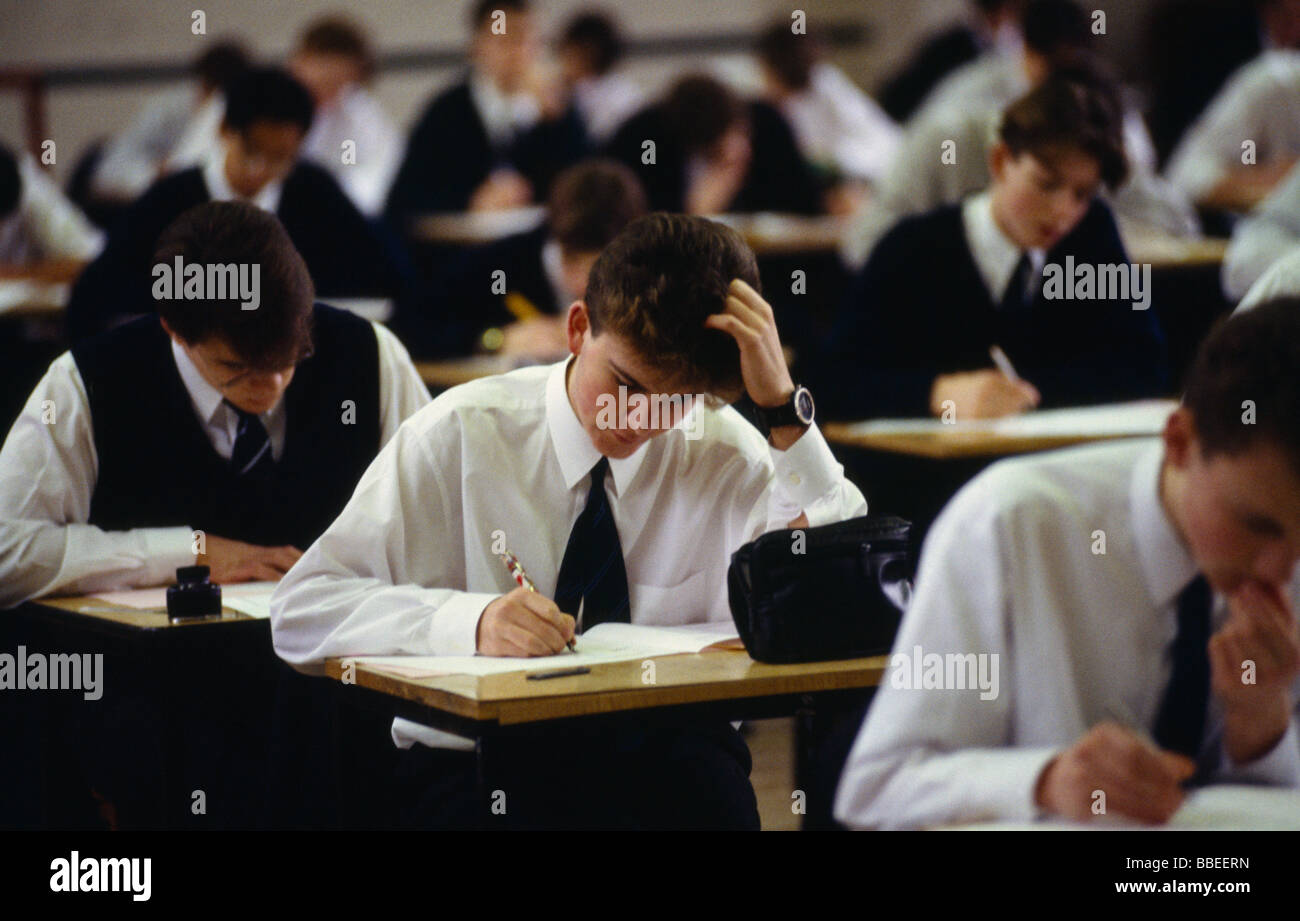 England Education Secondary School Exams Boys sitting or taking GCSE O ...