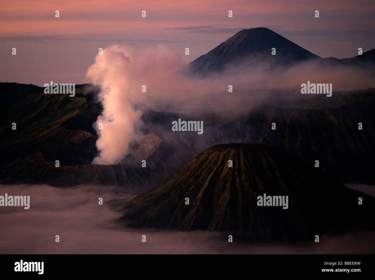 INDONESIA Southeast Asia Java Gunung Mount Bromo Aerial view of smoking ...