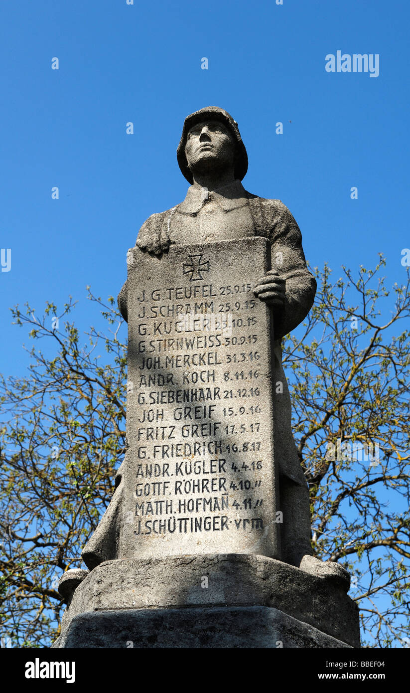 Memorial to fallen soldiers in the First World War, soldier holding a ...