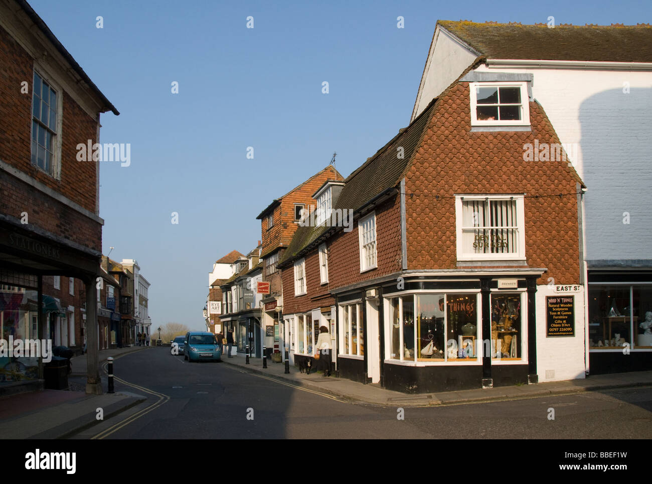 shops and buildings in old High Street, Rye, East Sussex, England, UK ...