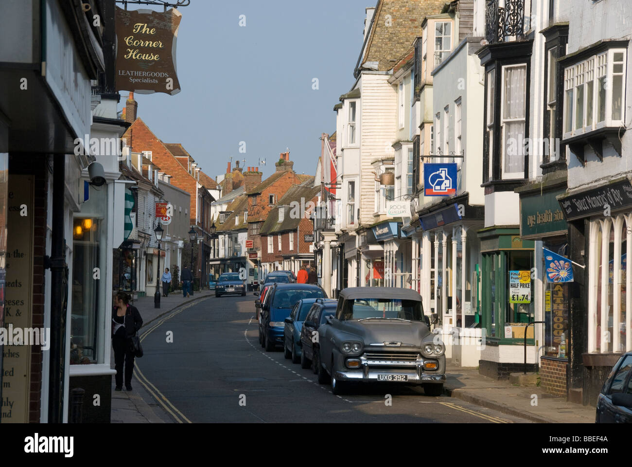 shops and buildings in old High Street, Rye, East Sussex, England, UK ...