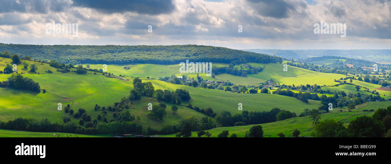Panoramic view from Haresfield Beacon towards Oxlynch and Standish Park ...