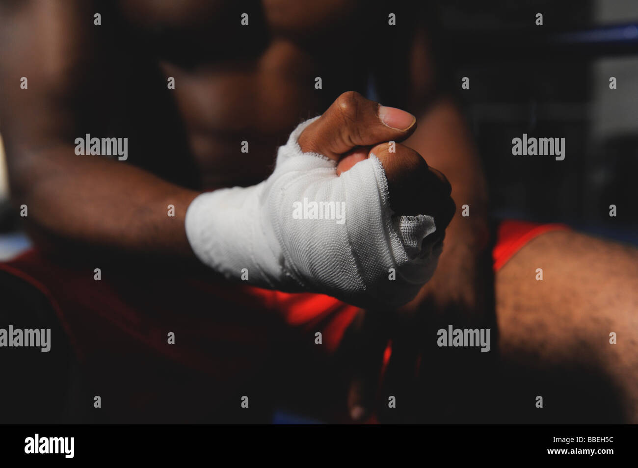 Boxer's hand wrapped in bandage Stock Photo - Alamy