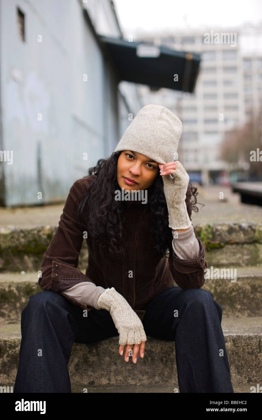 Portrait of Woman in Urban Industrial Area, Portland, Oregon, USA Stock ...