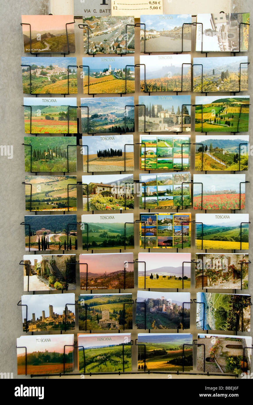 Postcard stand of scenes of Tuscany Stock Photo - Alamy