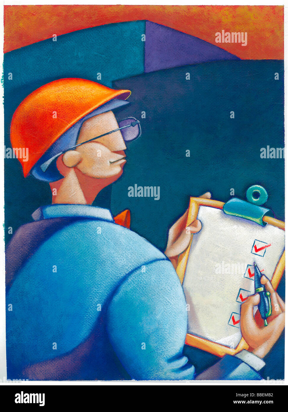 Man looking at checklist illustration hi-res stock photography and ...