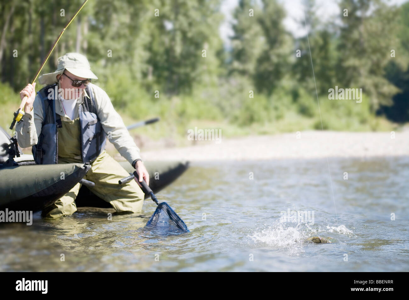 Fly fishing on Elk River in British Columbia Stock Photo - Alamy