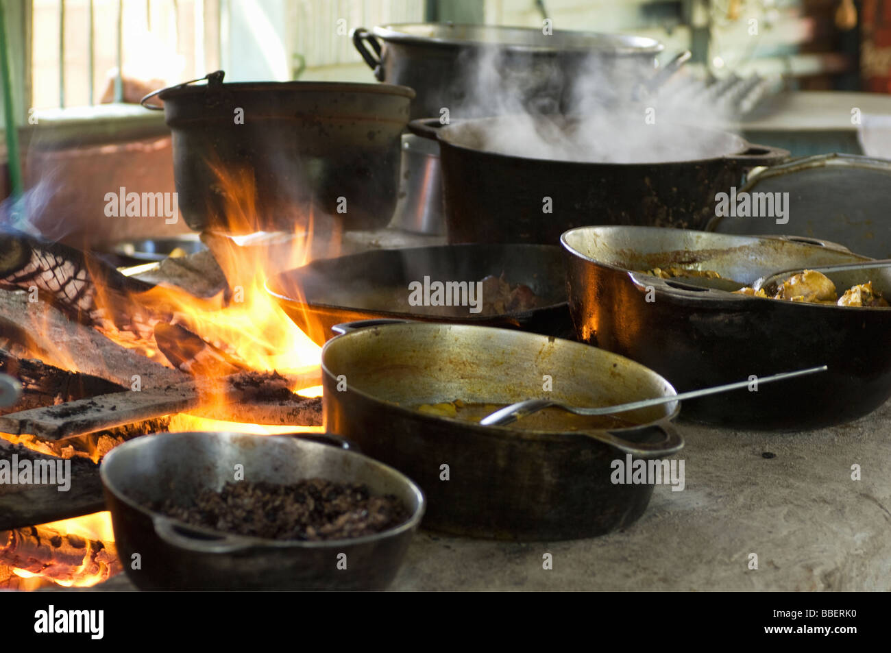 Pots on Fire in a Restaurant's Kitchen, Costa Rica Stock Photo - Alamy