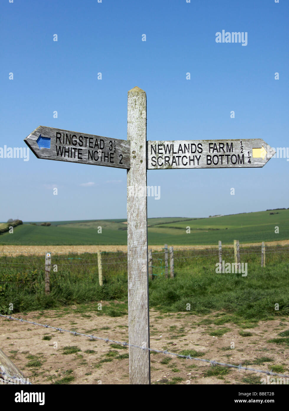 Signs leading to Dorset landmarks on the Purbeck Hills Stock Photo - Alamy