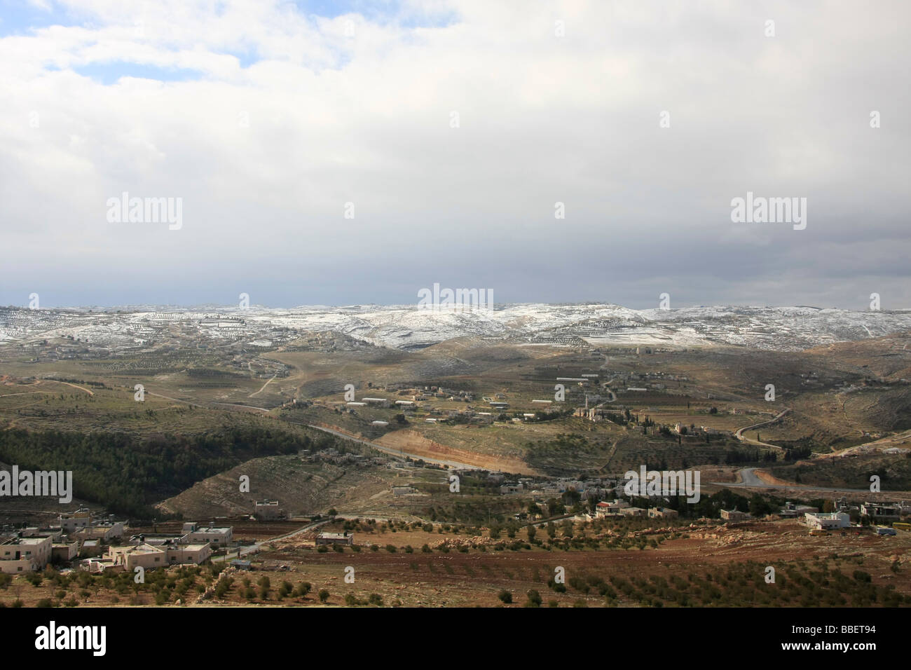 Judea snow on the Judean Mountains a view south from Herodion Stock ...
