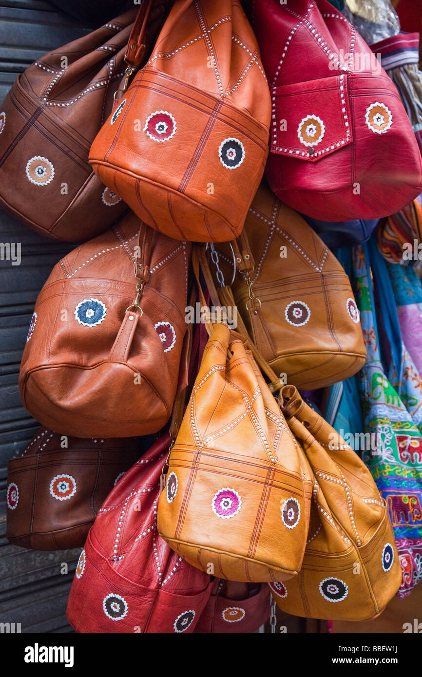 Leather Bags in a Souvenir Shop in Granada Spain Stock Photo - Alamy