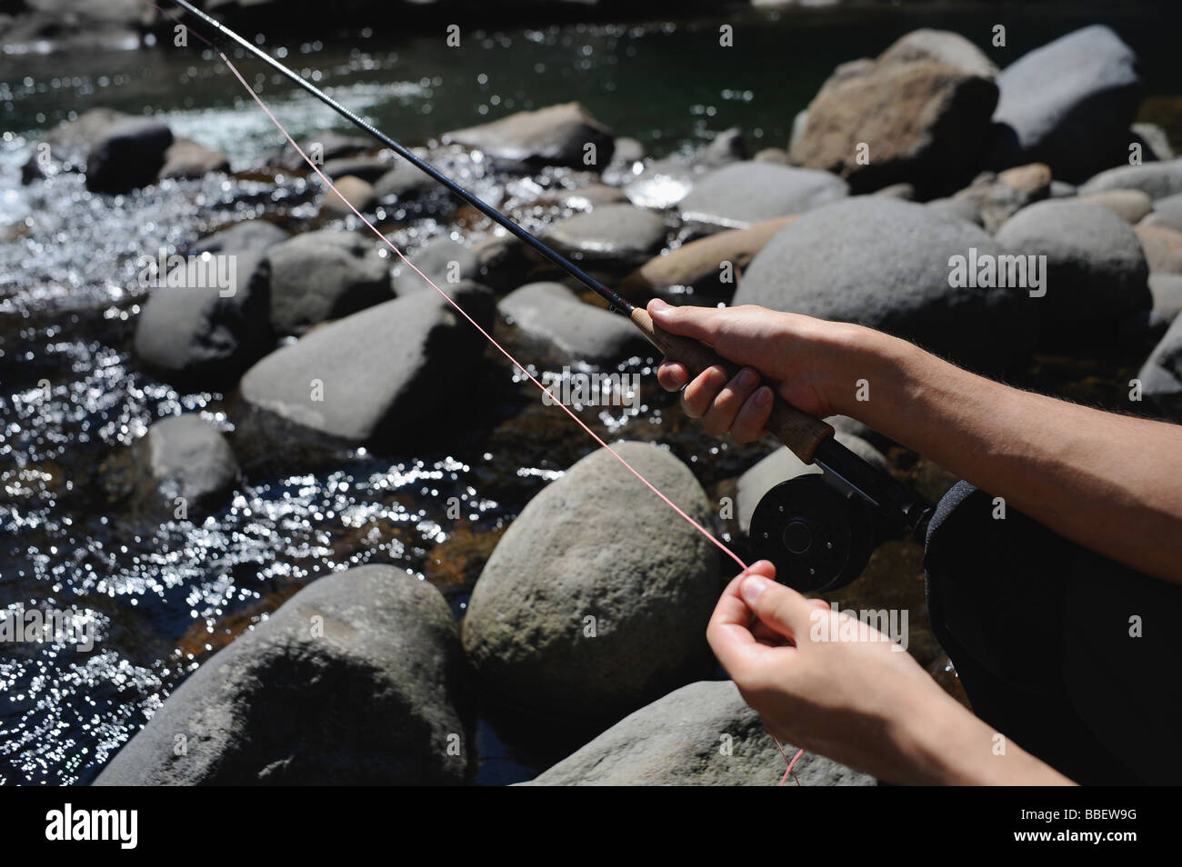 Hands holding fishing rod Stock Photo - Alamy