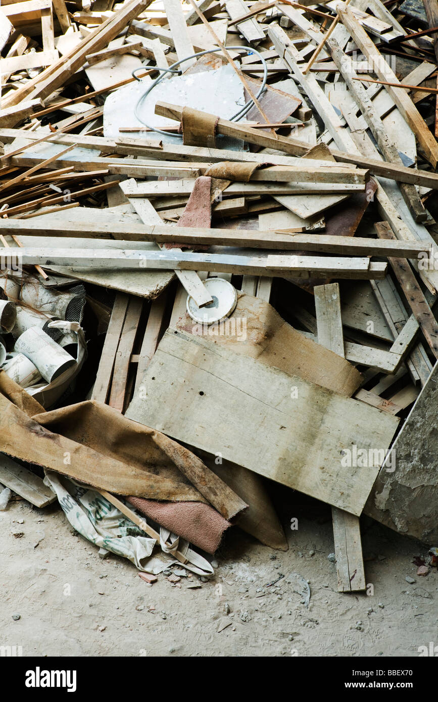Pile of demolition debris, wood, pipe, wires Stock Photo - Alamy
