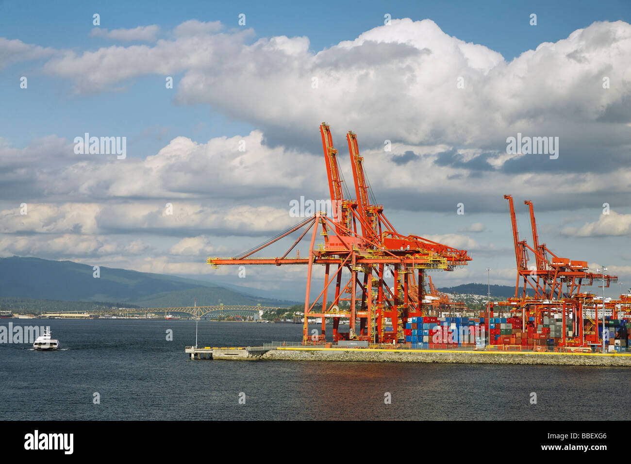 The Vancouver seaport loading dock filled with freight containers in ...