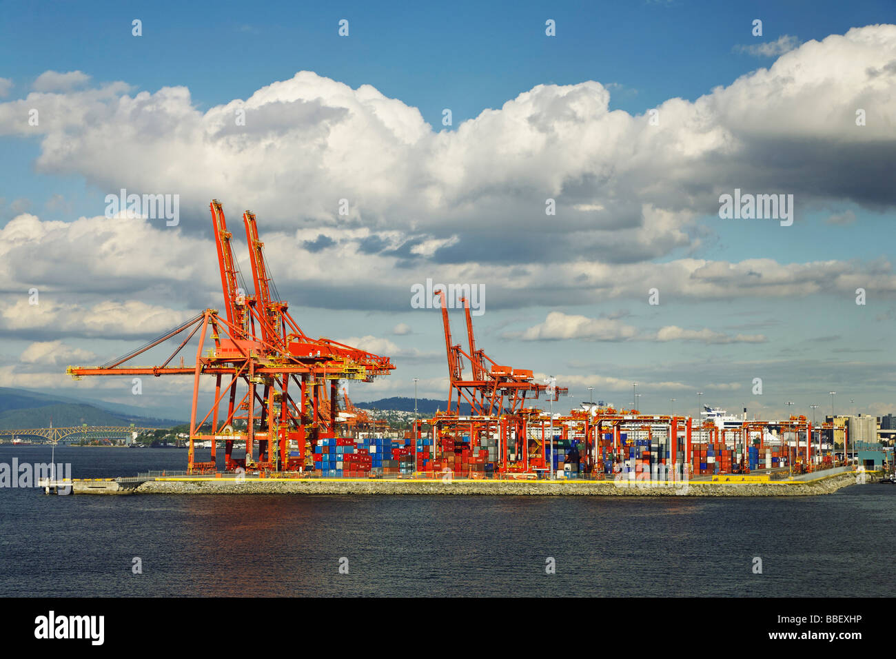 The Vancouver seaport loading dock filled with freight containers in ...