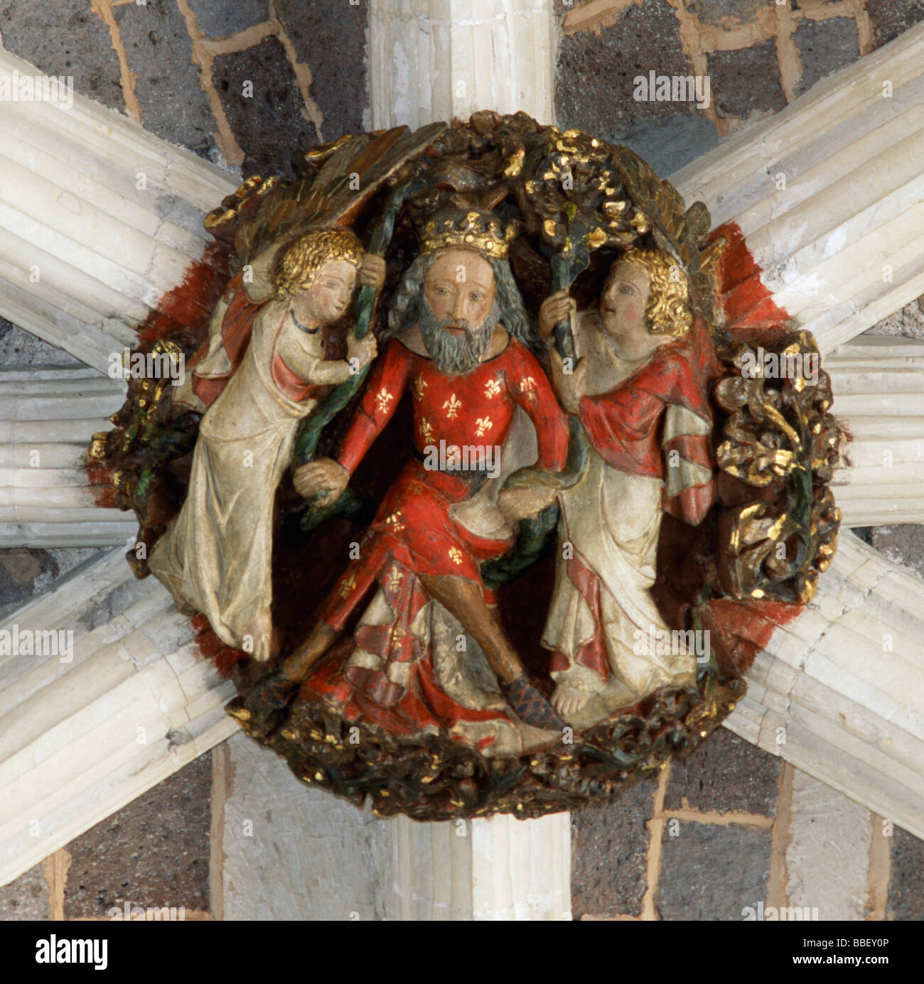 Exeter Cathedral Roof Boss Of King Stock Photo - Alamy