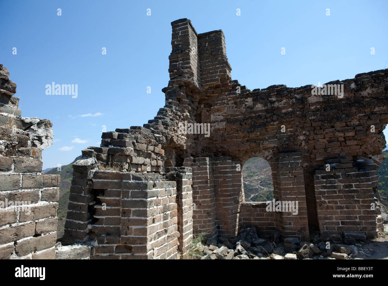 A broken wall is seen on the Great Wall near Beijing, China Stock Photo ...