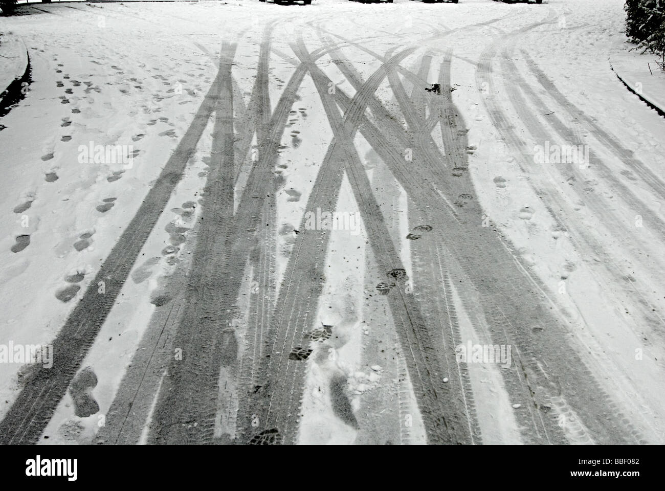 car tyre tracks in ice and snow 2009 Stock Photo - Alamy