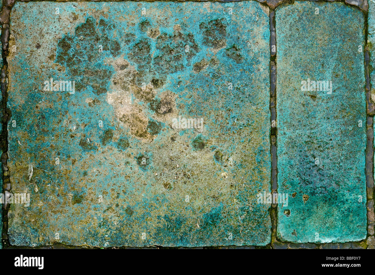 Limestone Paving Slabs Eroded and Stained With Green Verdigris from an ...