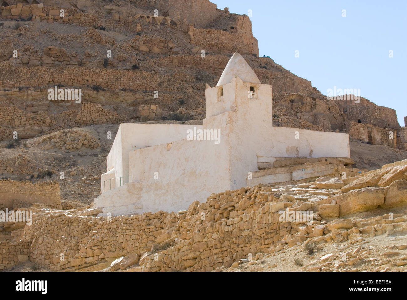 Guermessa ancient Berber hill top village white mosque Ksour district ...