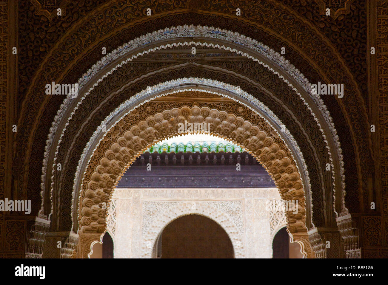 Patio de los Leones in the Palace in the Alhambra in Granada Spain ...