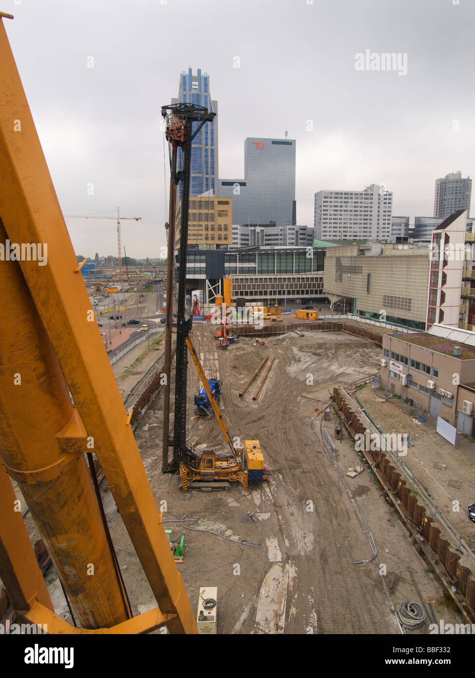 Big construction site in the city centre of Rotterdam with very large ...