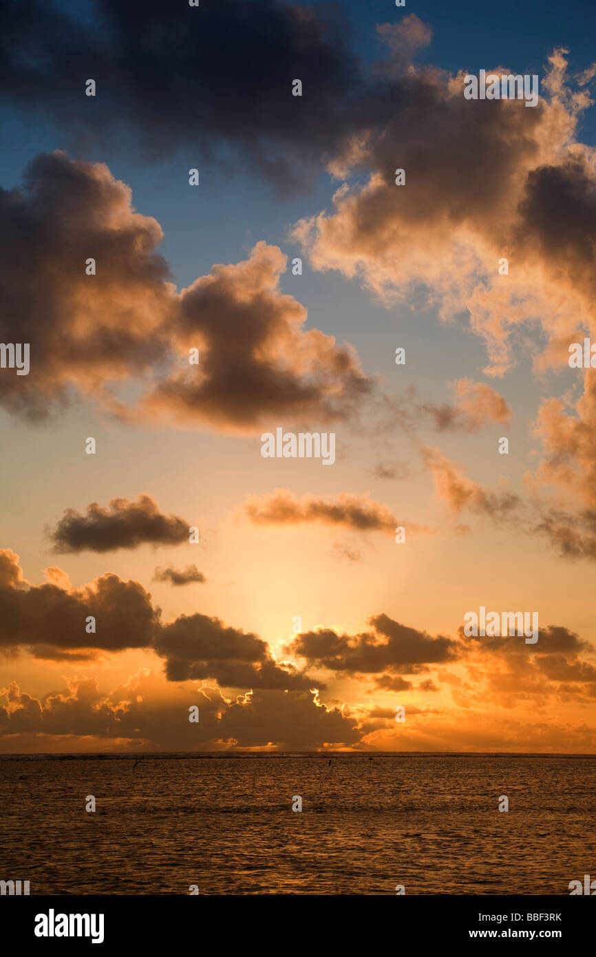 Cloud filled Sky at Twilight over South Pacific Ocean Rarotonga Cook ...
