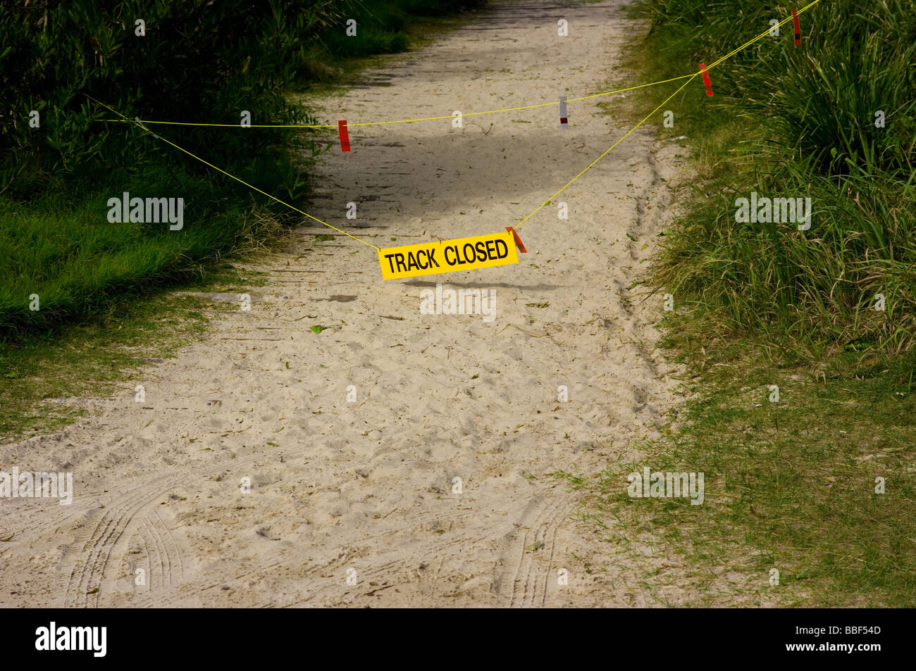 Beach track closed after a cyclonic storm Stock Photo - Alamy