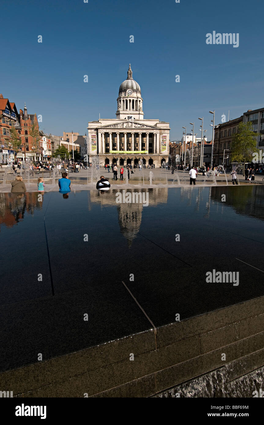 nottingham market square with council house and new redevelopment pool ...