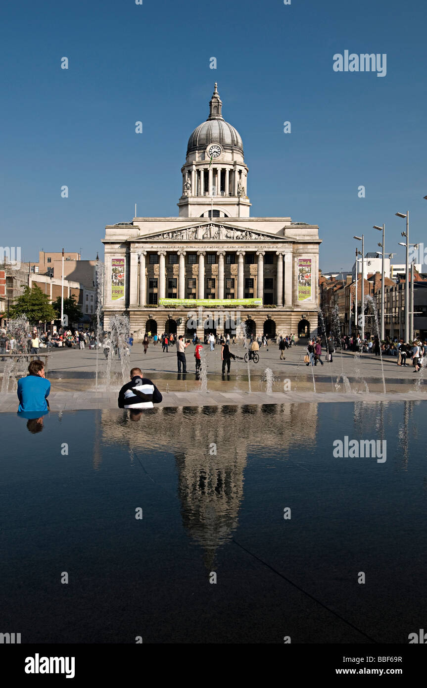 nottingham market square with council house and new redevelopment pool ...