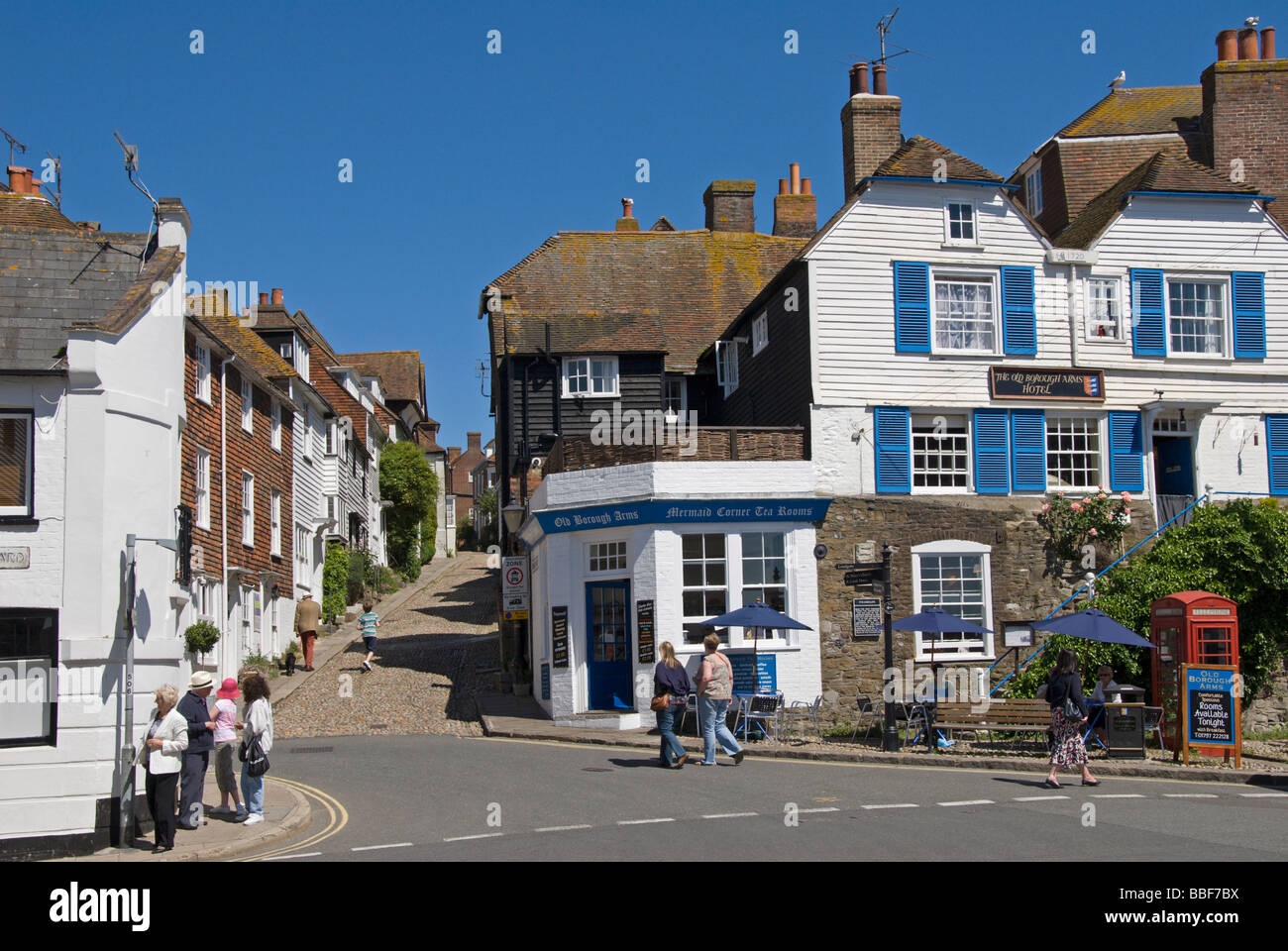 Rye, E Sussex, England, UK. Mermaid Street and the Old Borough Arms ...