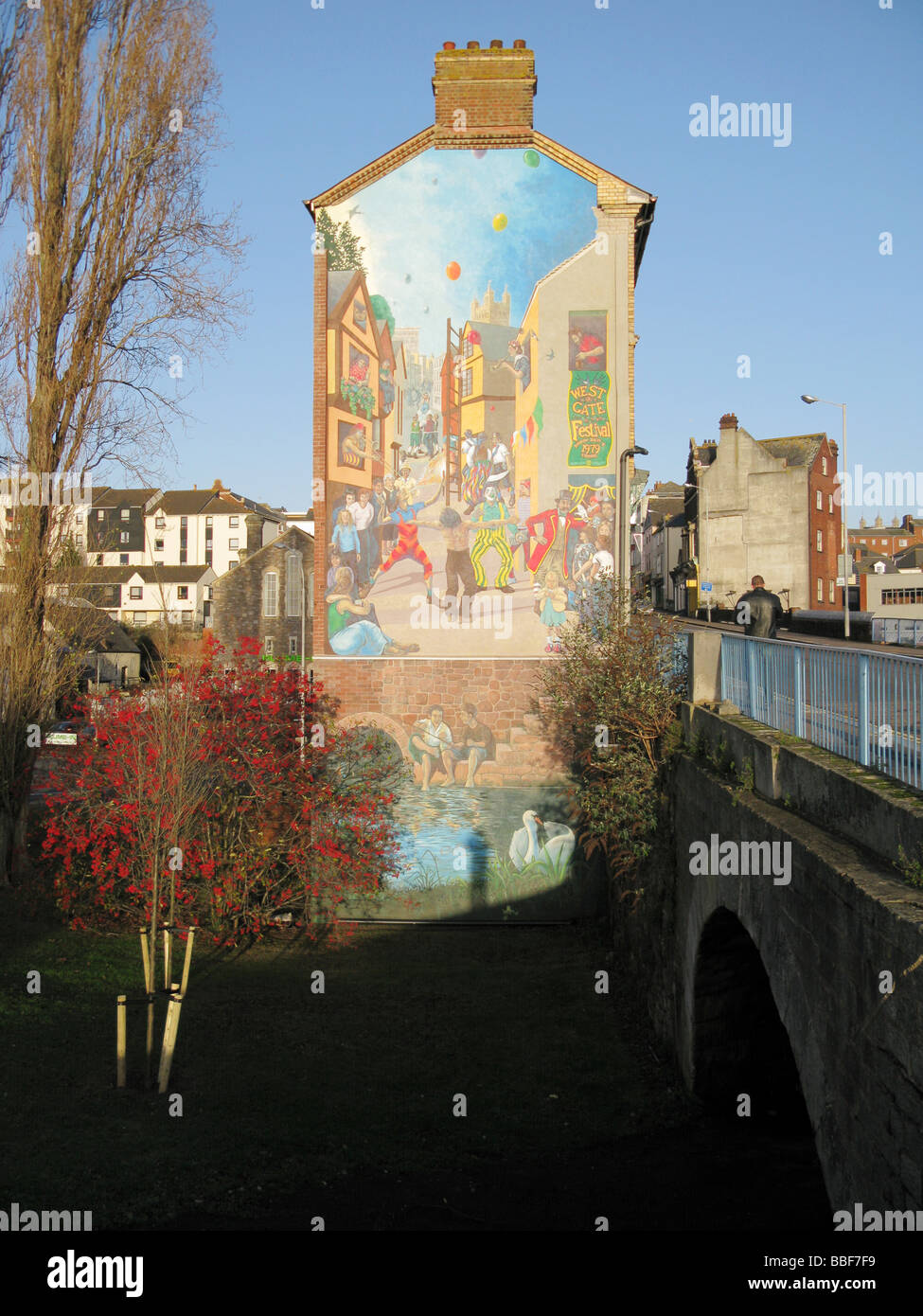 Mural on gable end of house New Bridge Street bottom of Fore St Hill ...