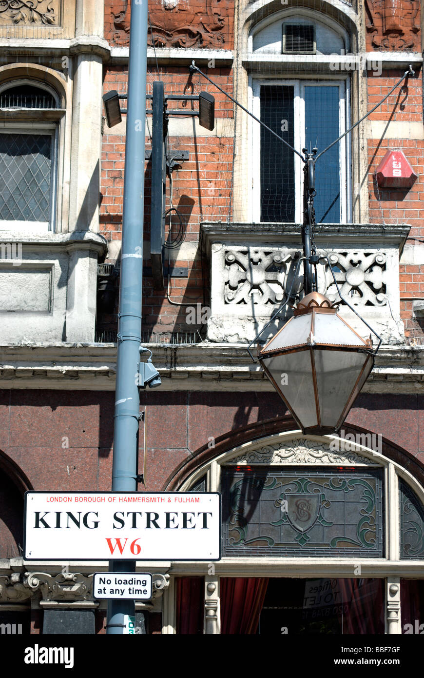 street sign for king street, hammersmith, london, with background of ...