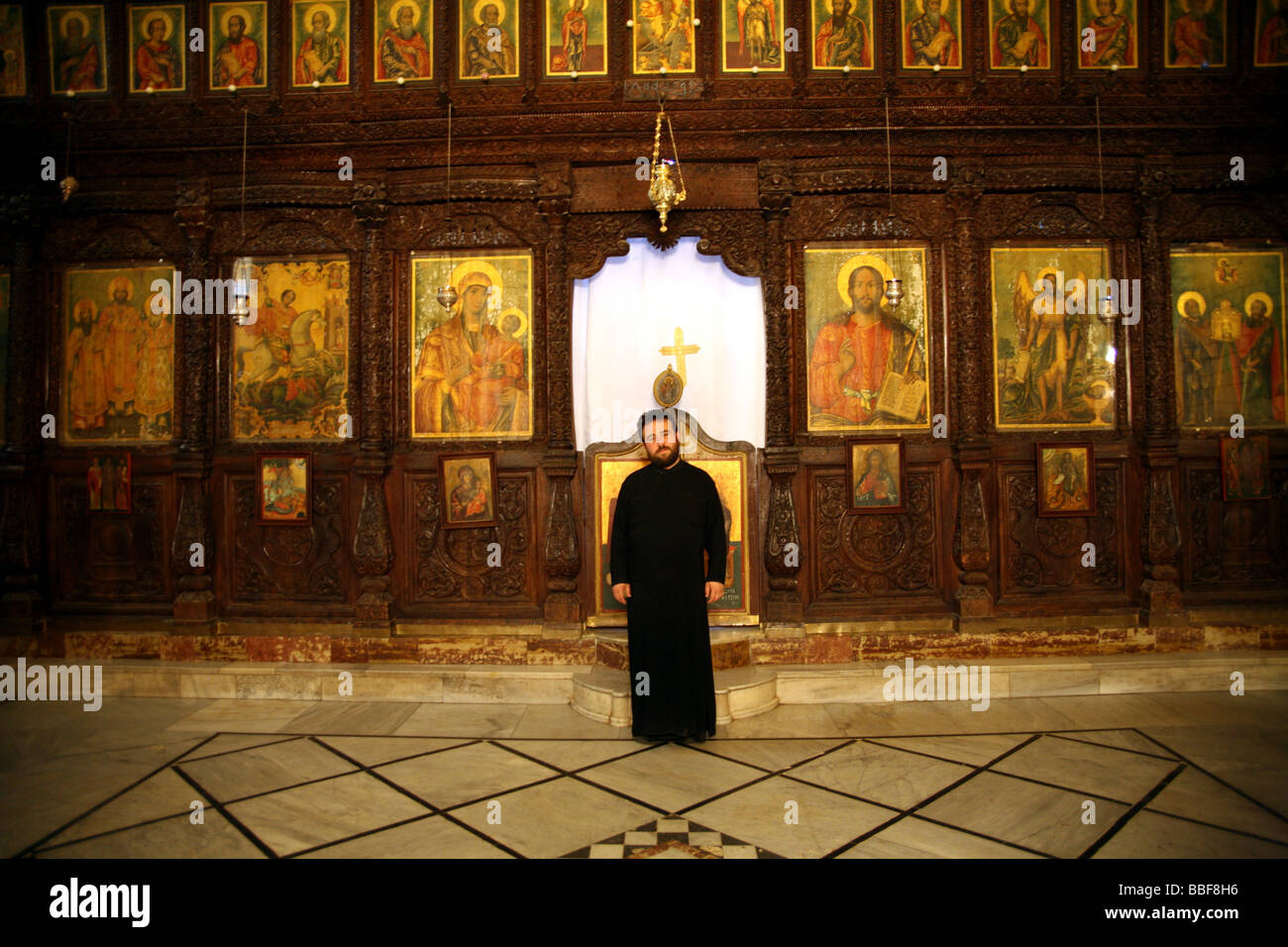 Monk inside St George’s Monastery near Krak des Chevaliers Syria Stock ...