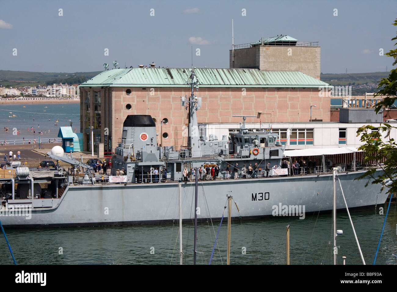 HMS Ledbury (M30) Hunt-class minesweeper of the Royal Navy berthed open ...