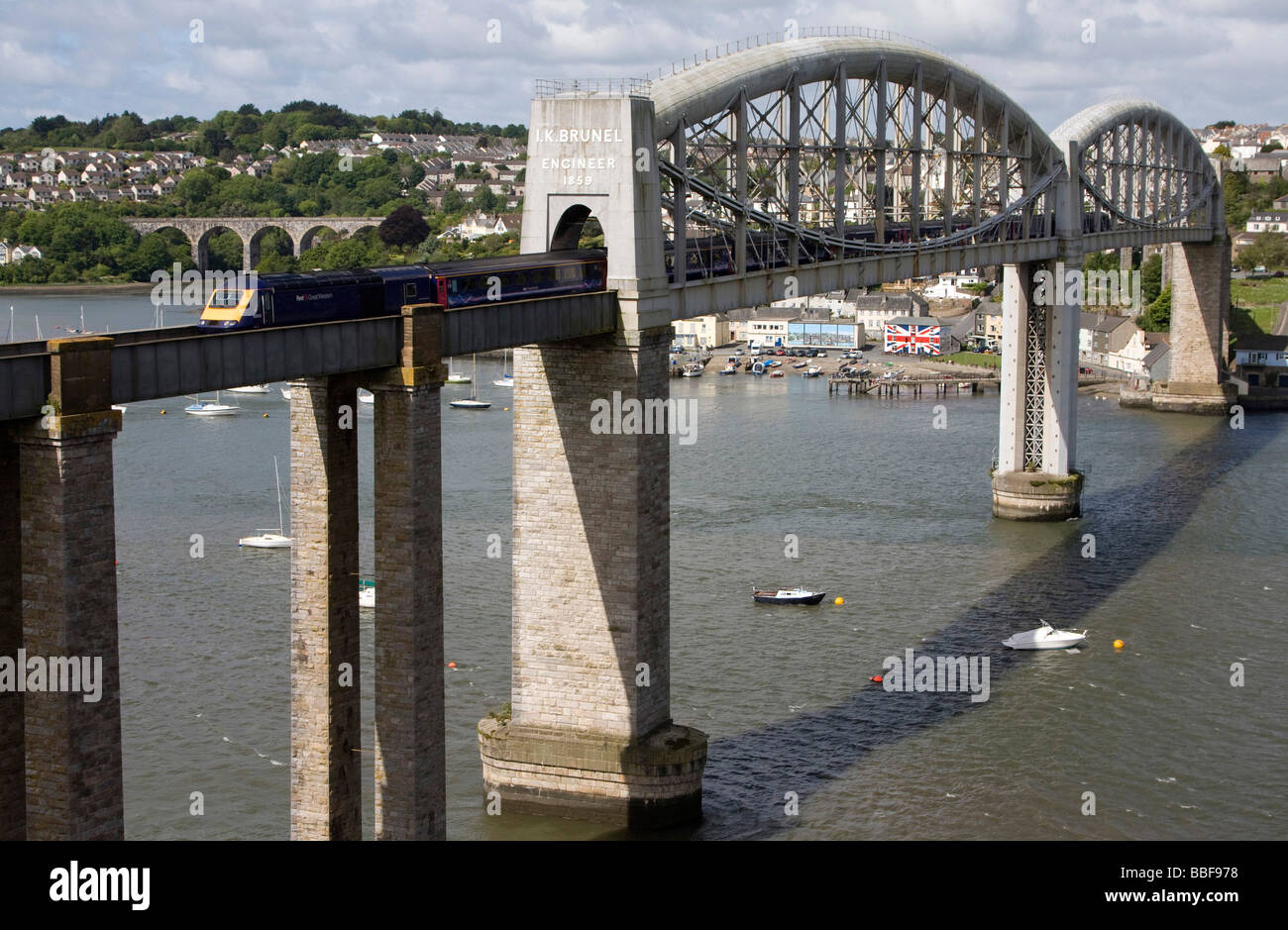 Royal Albert Rail Bridge train crossing Cornwall uk gb Stock Photo - Alamy